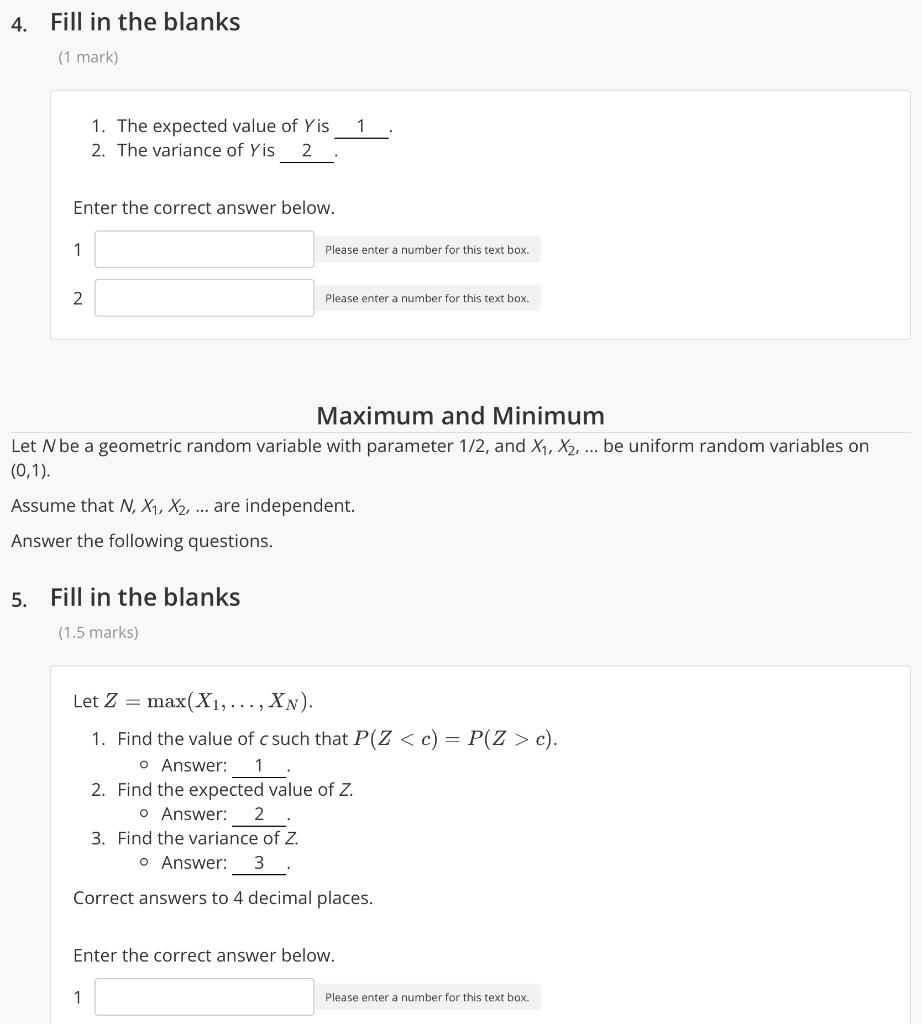Solved 4. Fill in the blanks (1 mark) 1. The expected value | Chegg.com