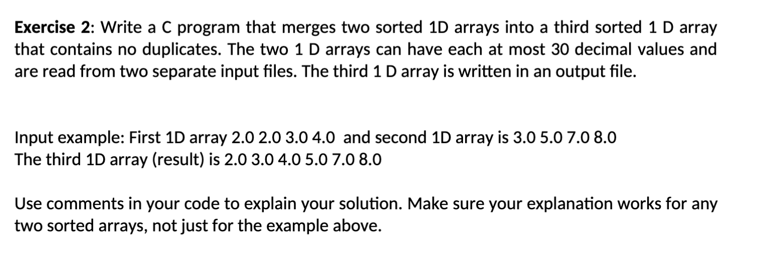 Exercise 2 Write A C Program That Merges Two Sorted 