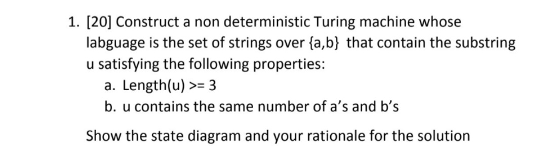 [20] ﻿Construct a non deterministic Turing machine | Chegg.com