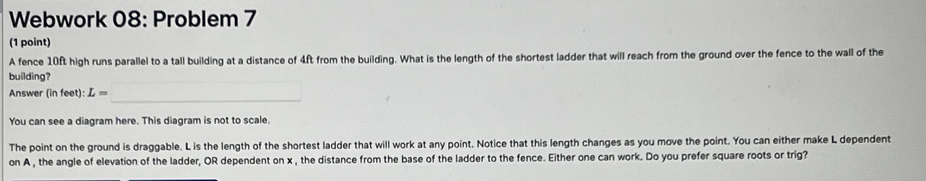 Solved A fence 10ft high runs parallel to a tall building at | Chegg.com