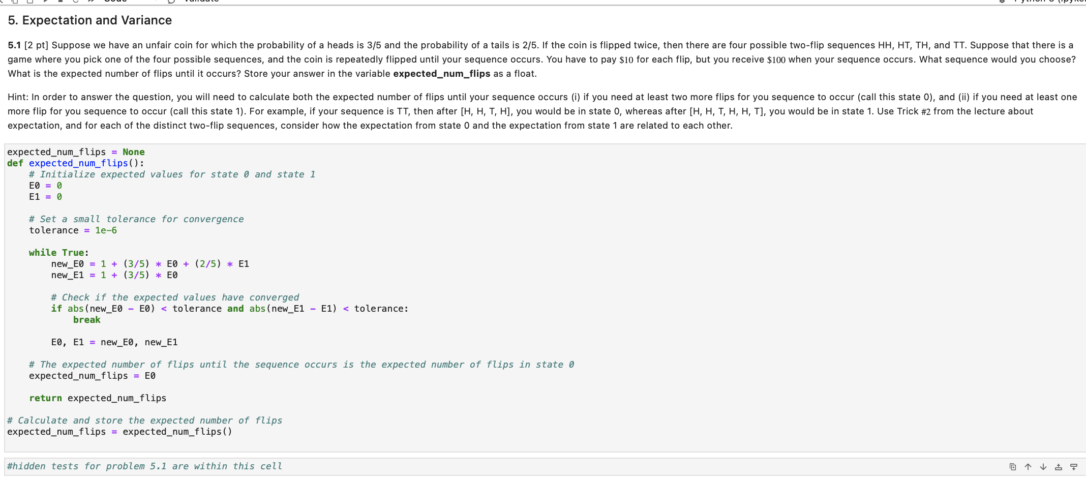 Solved Expectation Variance Pythonhelp Fix This Code 