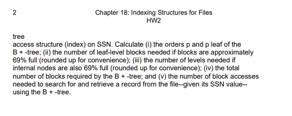 Solved Chapter 18: Indexing Structures for Files 1 HW2 | Chegg.com