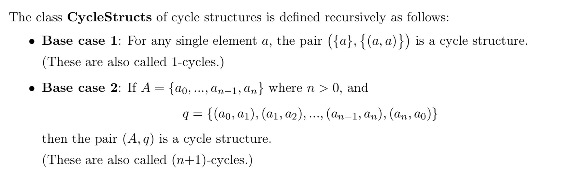 Solved The class CycleStructs of cycle structures is defined | Chegg.com