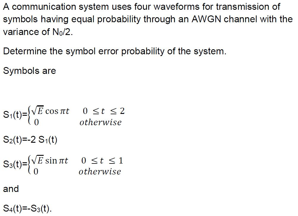Solved A communication system uses four waveforms for | Chegg.com