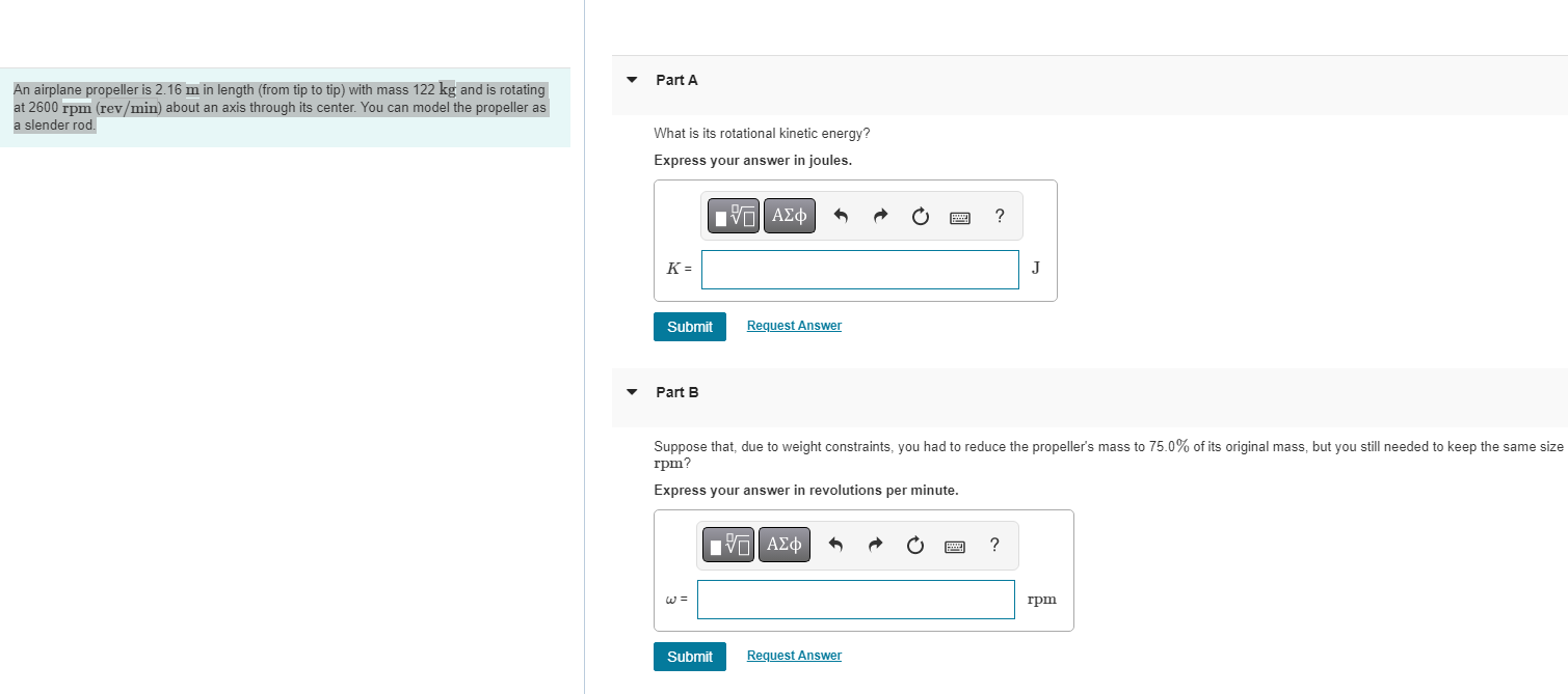 Solved An airplane propeller is 2.16 m in length (from tip | Chegg.com