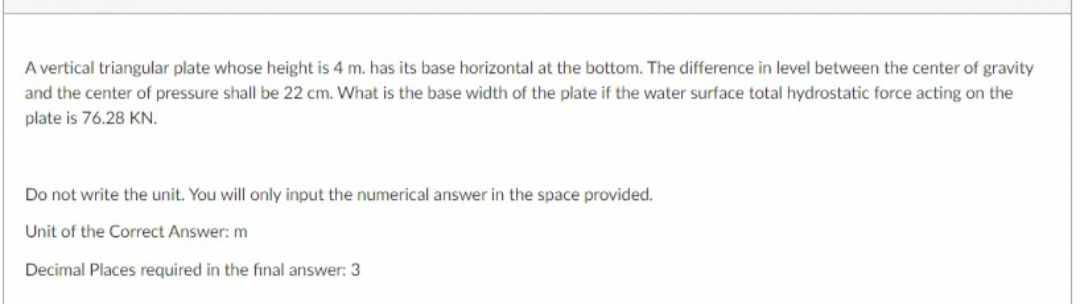 A vertical triangular plate whose height is 4 m. has | Chegg.com