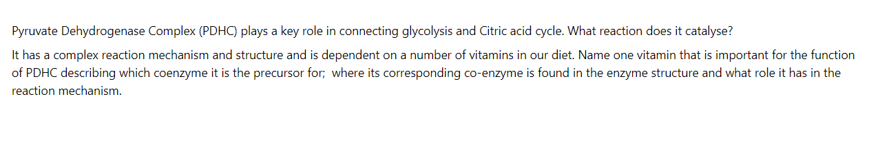 Solved Pyruvate Dehydrogenase Complex (PDHC) plays a key | Chegg.com