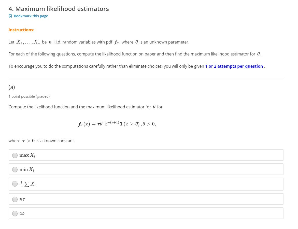 Solved 4. Maximum likelihood estimators Bookmark this page | Chegg.com