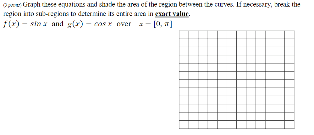 Solved (3 points) Graph these equations and shade the area | Chegg.com