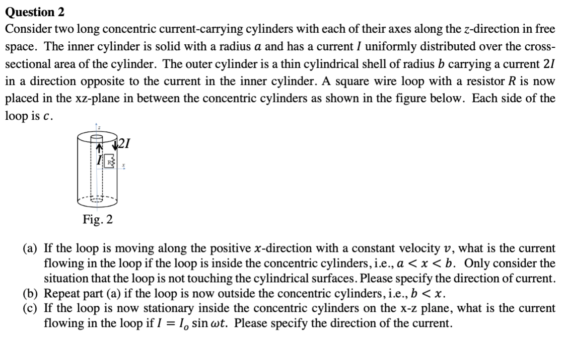 Solved Question 2 Consider two long concentric | Chegg.com