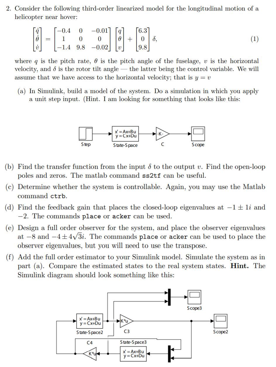 Solved 2. Consider the following third-order linearized | Chegg.com