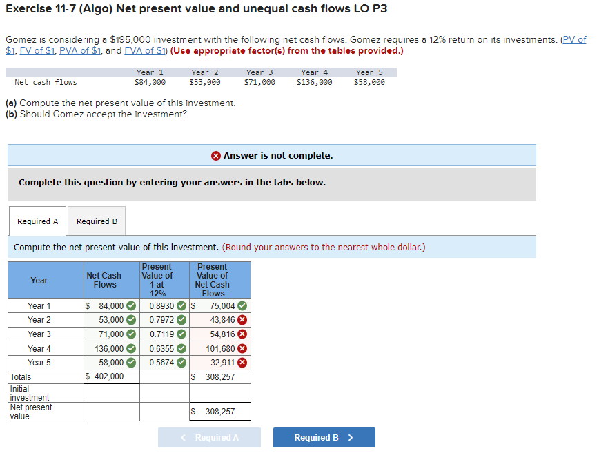 Solved Exercise 11−7 (Algo) Net present value and unequal | Chegg.com