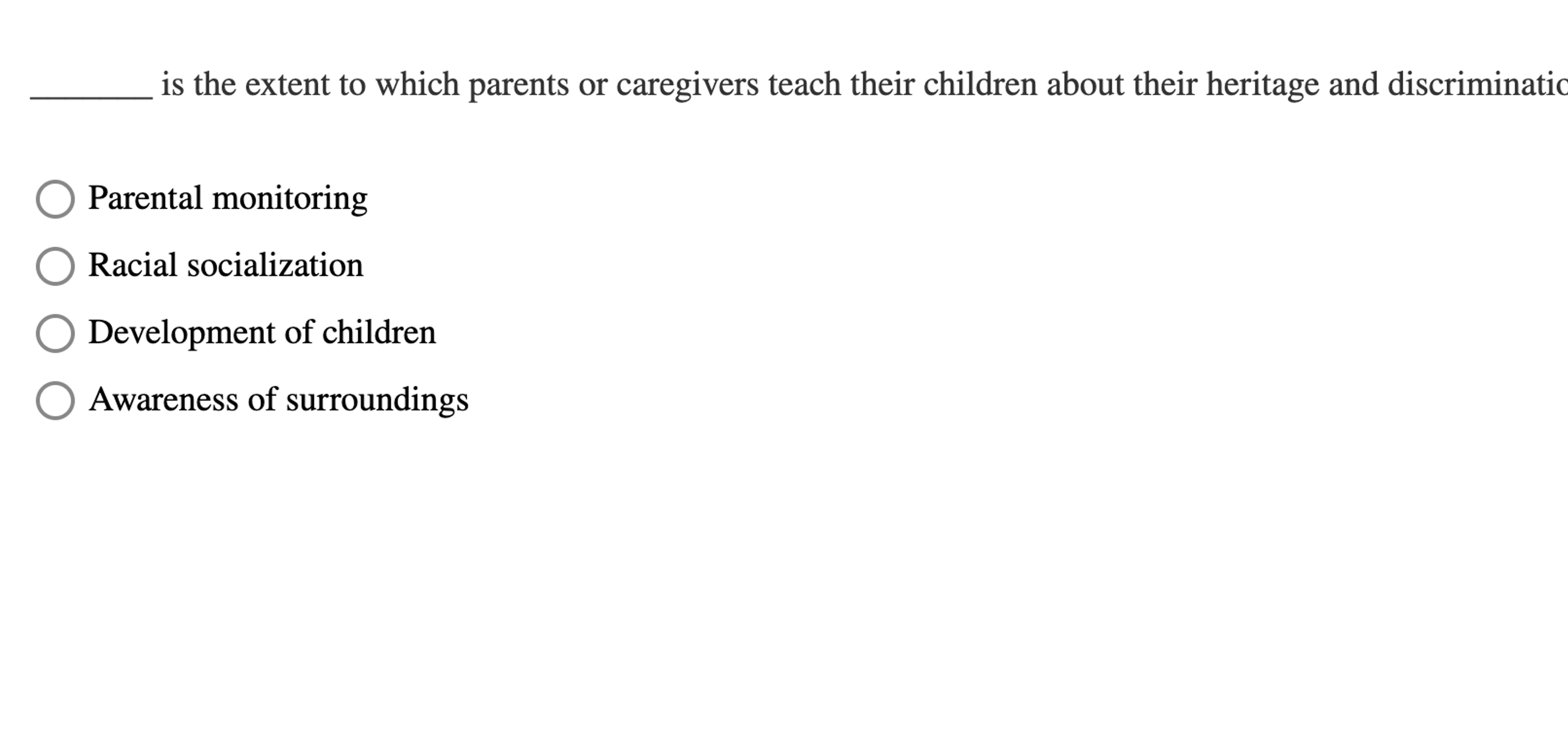 Solved is the extent to which parents or caregivers teach | Chegg.com