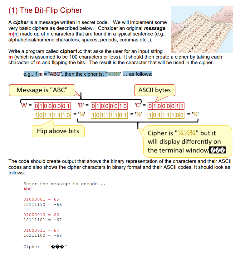Solved (1) The Bit-Flip Cipher A cipher is a message written | Chegg.com