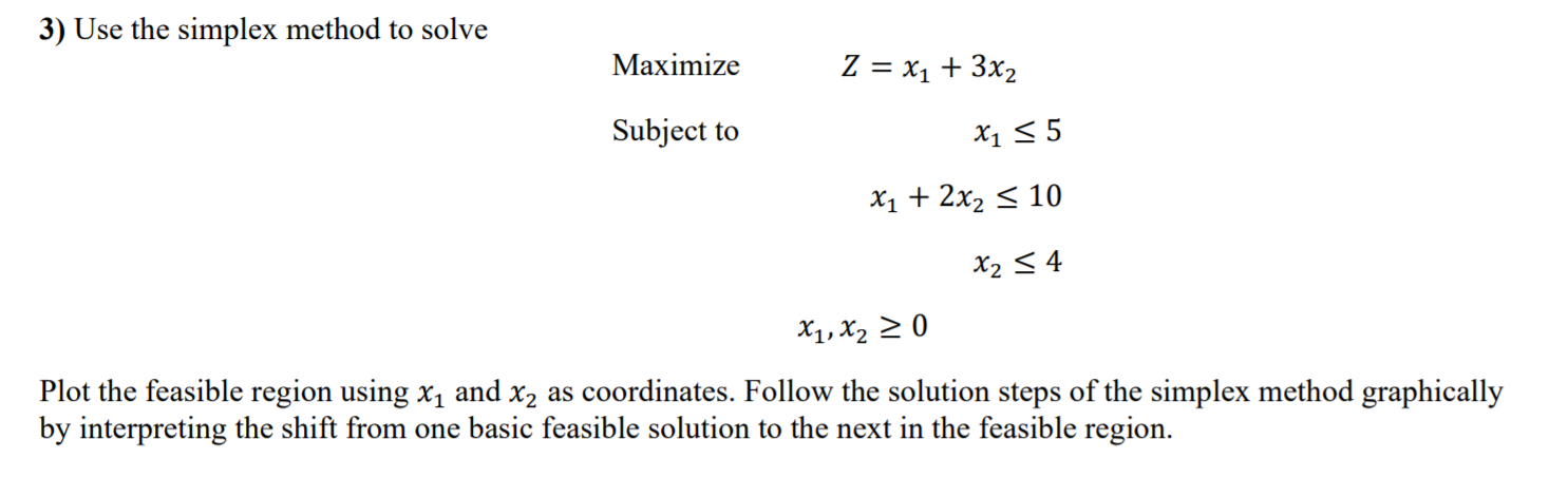 Solved 3) Use the simplex method to solve Maximize Z = x1 + | Chegg.com