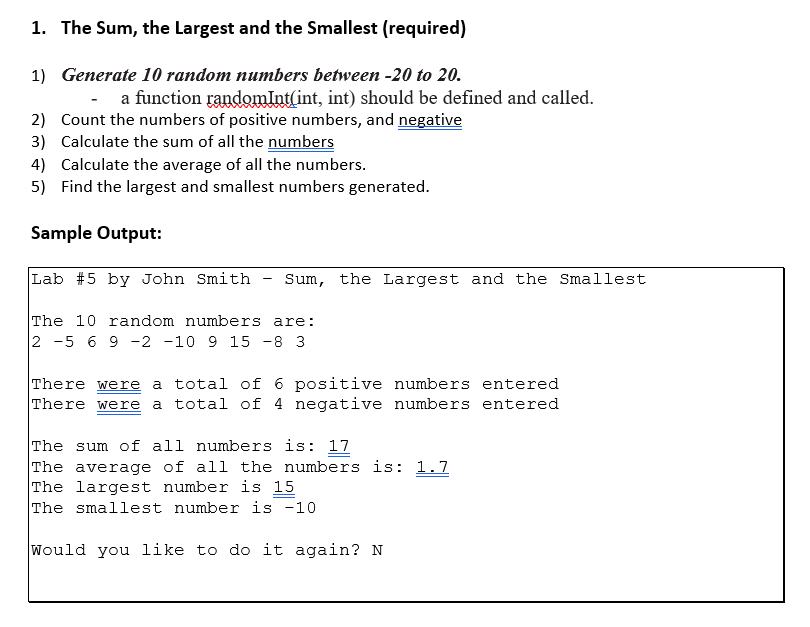 Solved 1. The Sum, the Largest and the Smallest (required) | Chegg.com