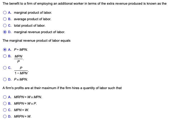 Solved The benefit to a firm of employing an additional | Chegg.com