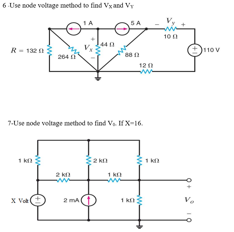 Solved 6-Use node voltage method to find Vx and Vy 1A 5A + | Chegg.com