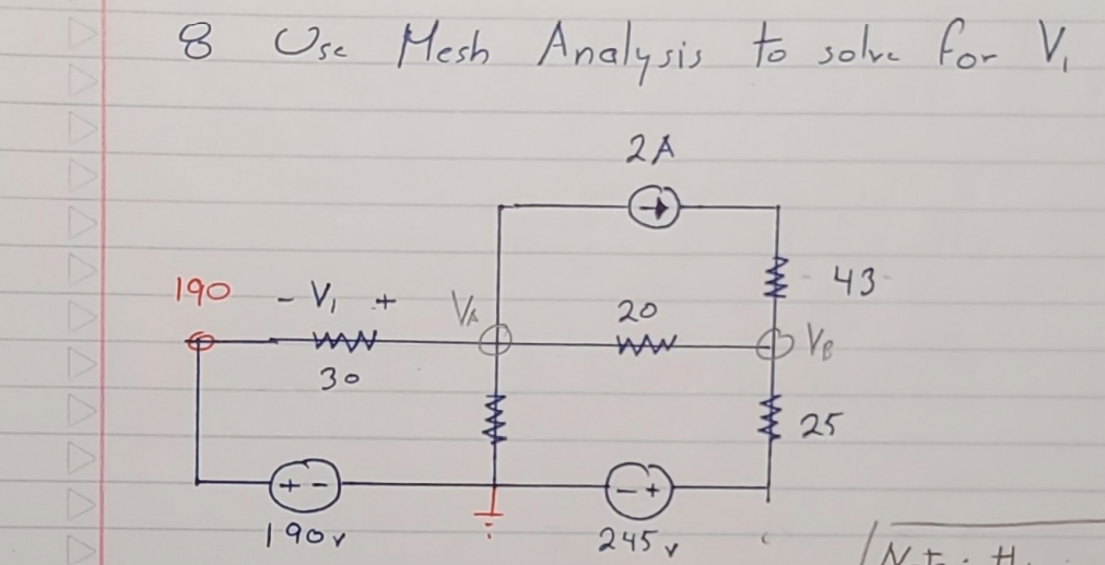 8 Use Mesh Analysis to solve for V1 | Chegg.com 8 Use Mesh Analysis to solve for V1 | Chegg.com
