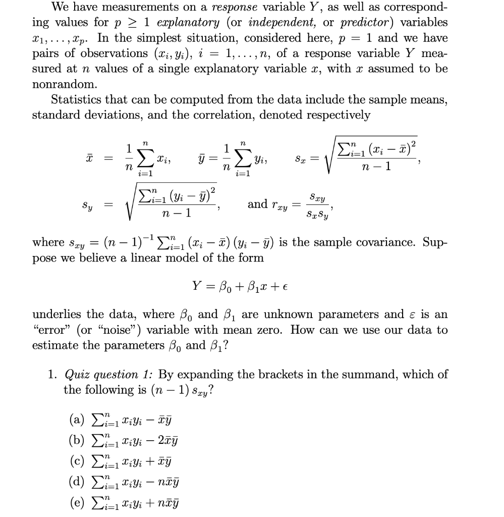 Solved We have measurements on a response variable Y, as | Chegg.com
