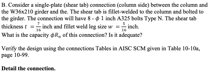 B. Consider a single-plate (shear tab) connection | Chegg.com