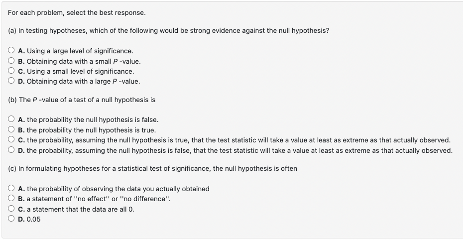Solved For each statement, express the null hypothesis H0 | Chegg.com