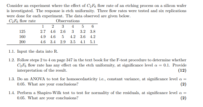Solved Consider an experiment where the effect of C2F6 flow | Chegg.com