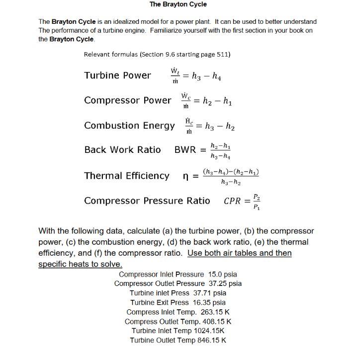 Solved The Brayton Cycle The Brayton Cycle is an idealized | Chegg.com