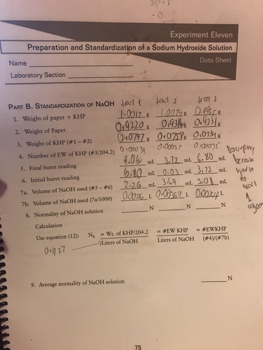 Solved Experiment Eleven Preparation and Standardization of | Chegg.com