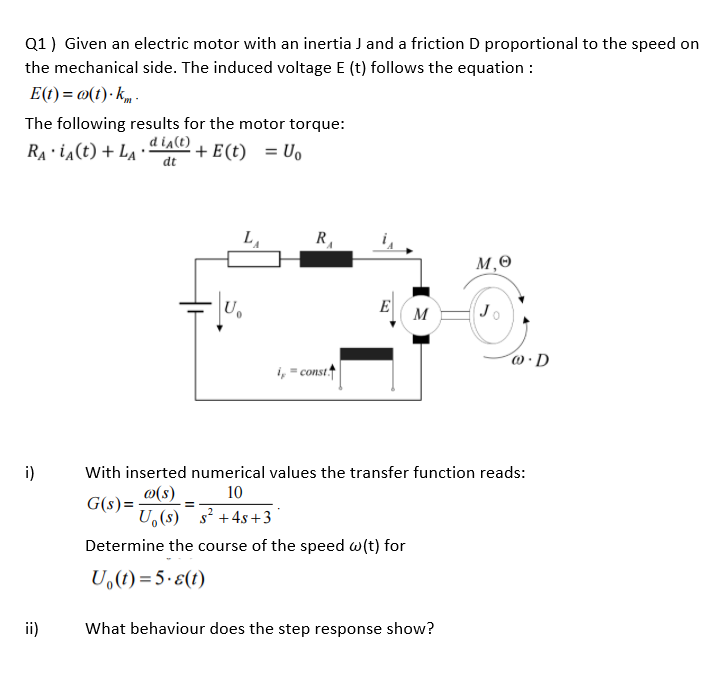 Solved Q1 ) Given an electric motor with an inertia J and a | Chegg.com