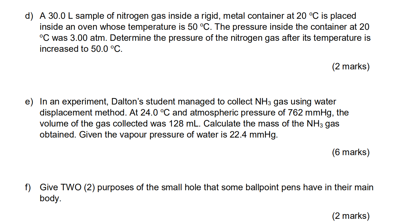 Solved d) A 30.0 L sample of nitrogen gas inside a rigid, | Chegg.com
