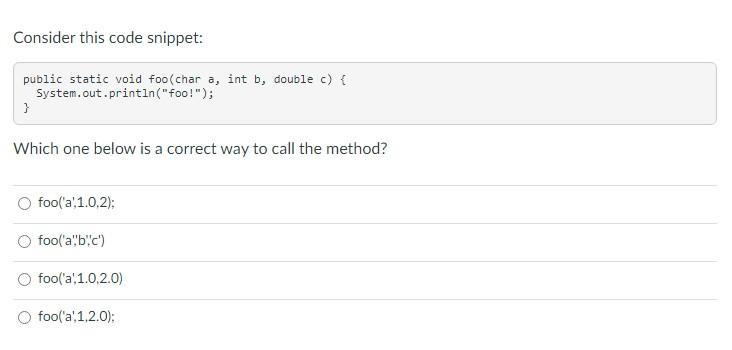 Solved Consider this code snippet: public static void | Chegg.com