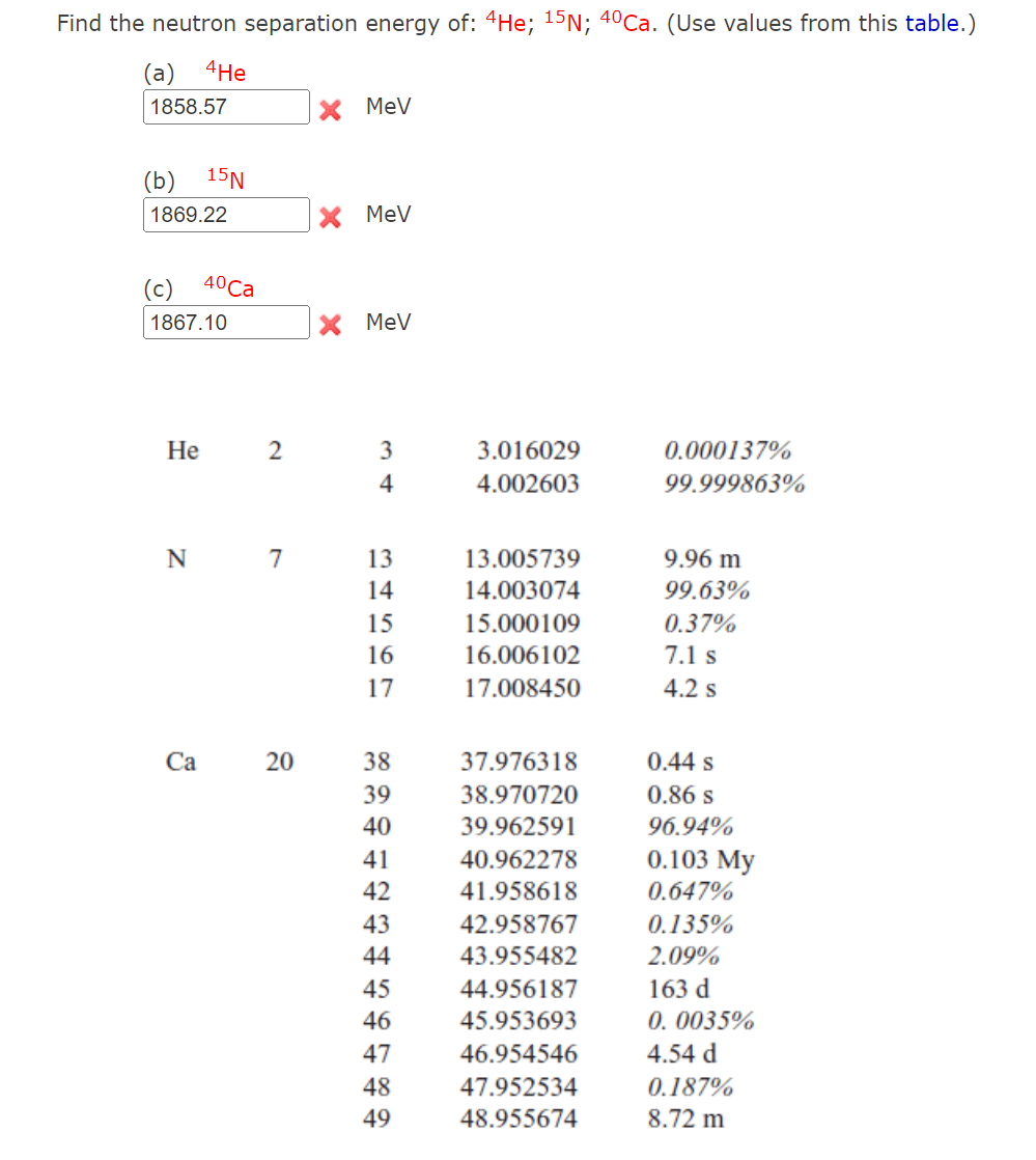 Solved Find the neutron separation energy of: 4He;15 N;40Ca. | Chegg.com