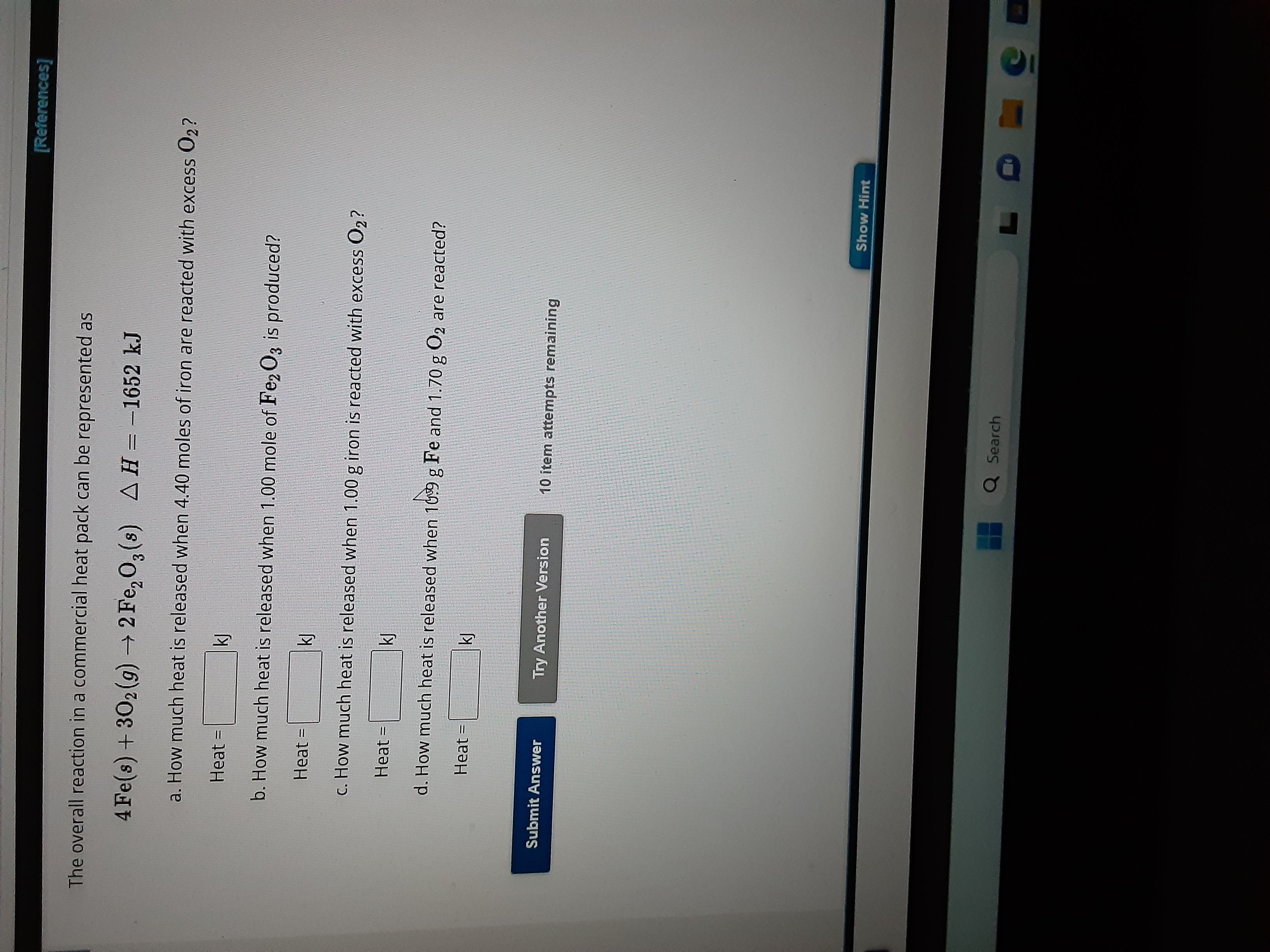 Solved The overall reaction in a commercial heat pack can be | Chegg.com