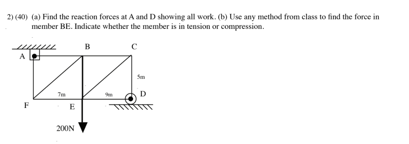 Solved 2) (40) (a) Find the reaction forces at A and D | Chegg.com