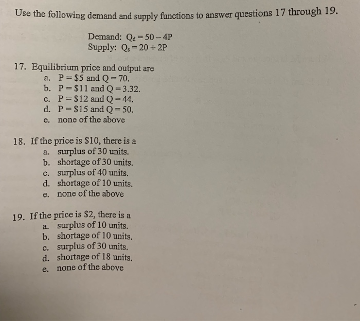 Solved Use the following demand and supply functions to | Chegg.com
