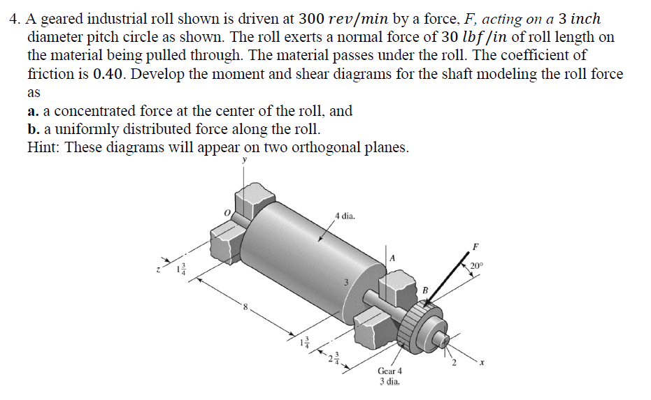 Solved 4. A geared industrial roll shown is driven at 300 | Chegg.com