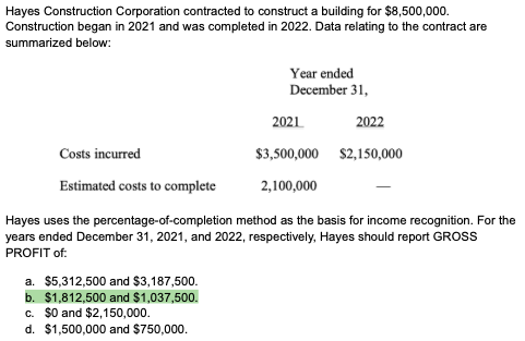 Solved Hayes Construction Corporation contracted to | Chegg.com