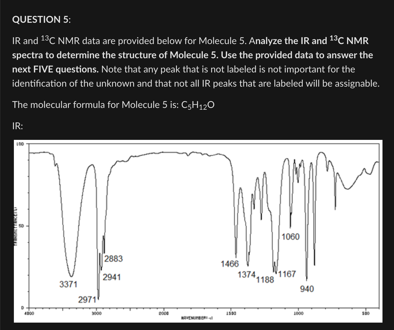 Solved QUESTION 5: IR and 13C NMR data are provided below | Chegg.com