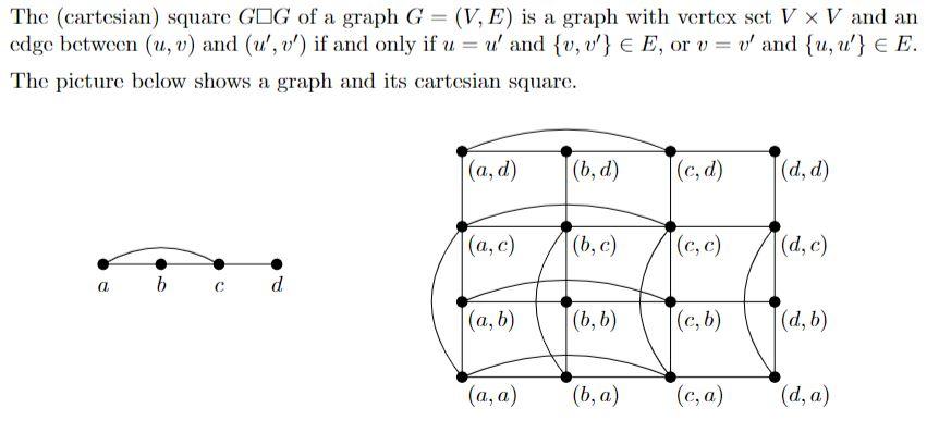 Solved e (cartesian) square G G of a graph G=(V,E) is a | Chegg.com