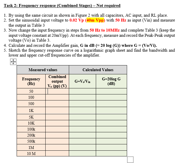 Task 2: Frequency response (Combined Stages) - Not | Chegg.com