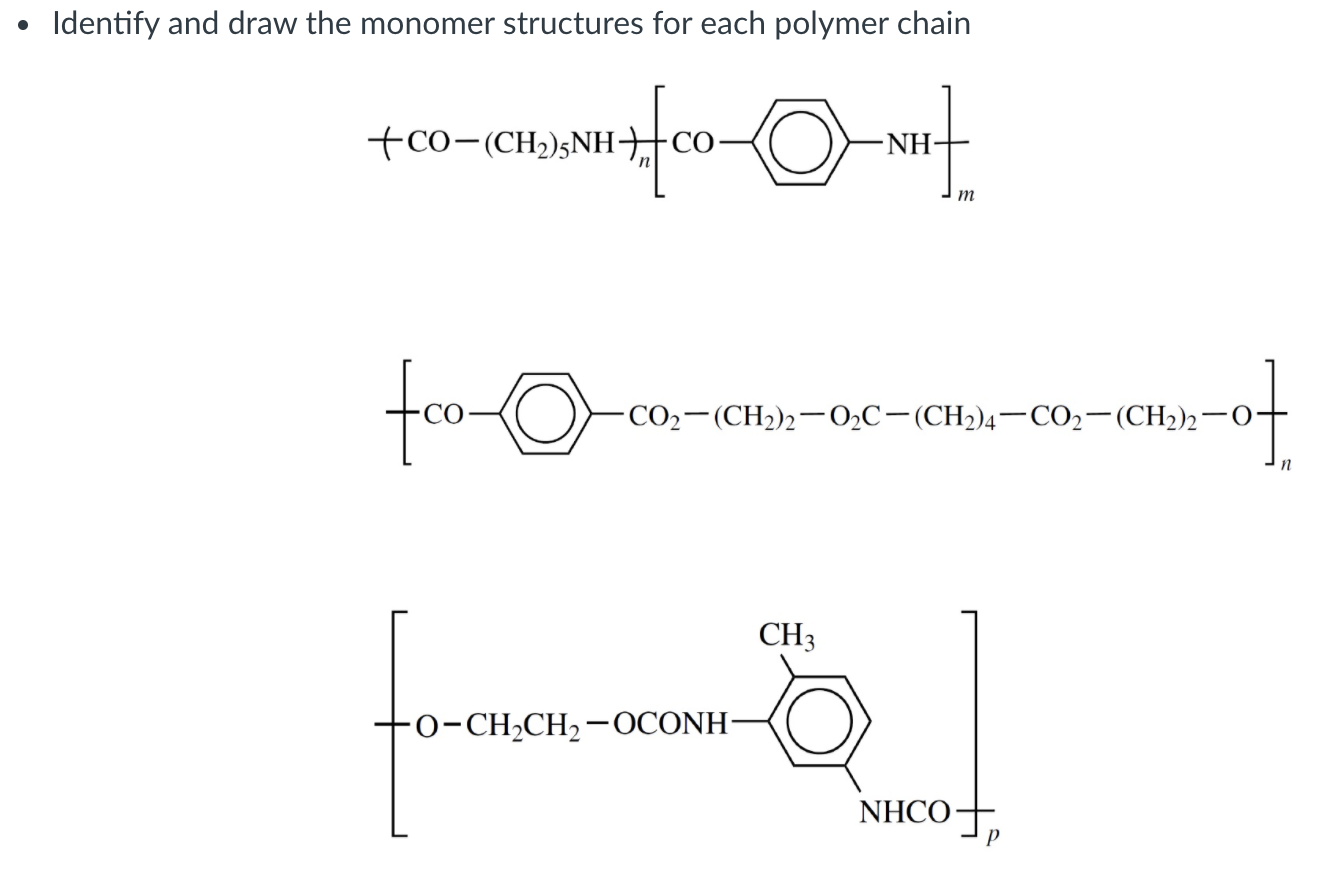 Solved Identify and draw the monomer structures for each | Chegg.com
