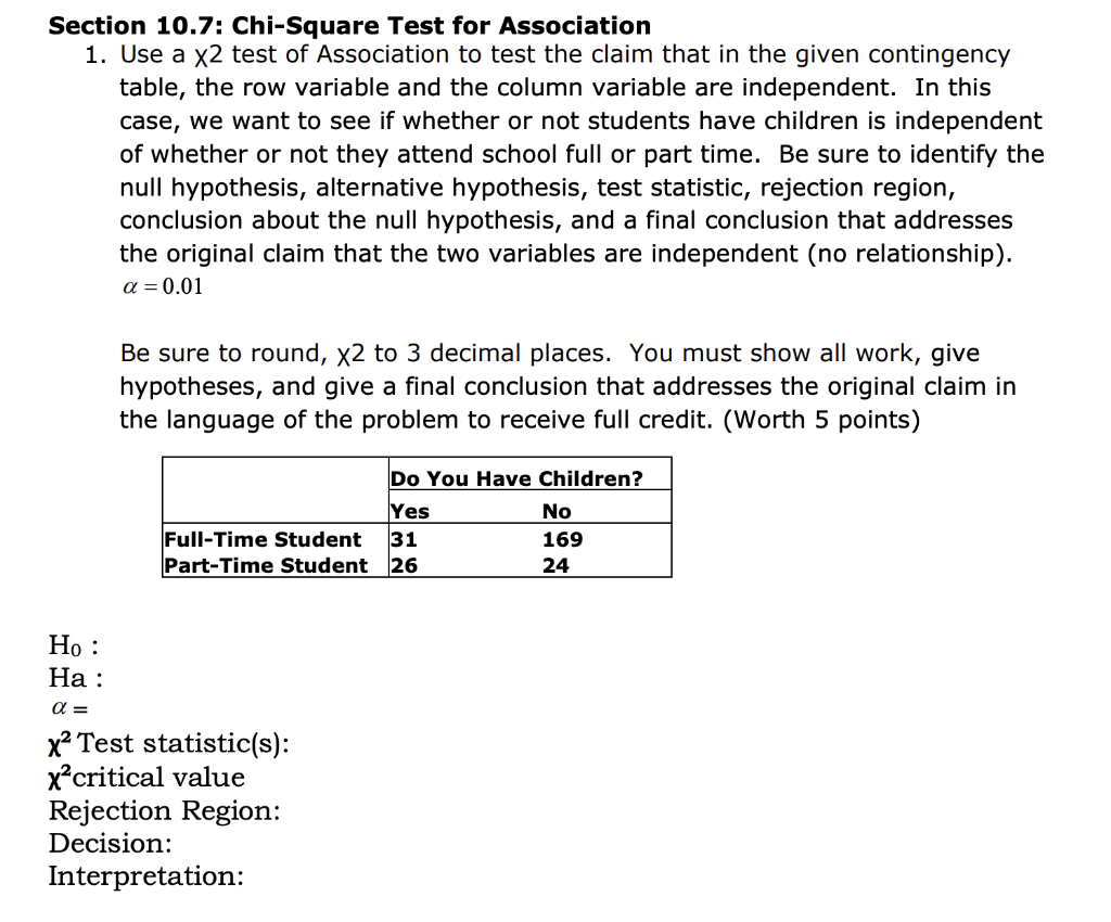 Solved Section 10.7: Chi-Square Test for Association 1. Use | Chegg.com
