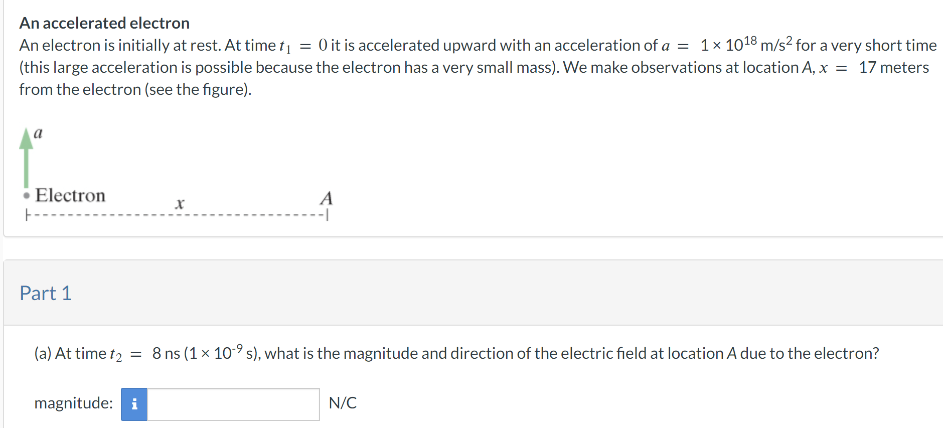 Solved An accelerated electronAn electron is initially at | Chegg.com