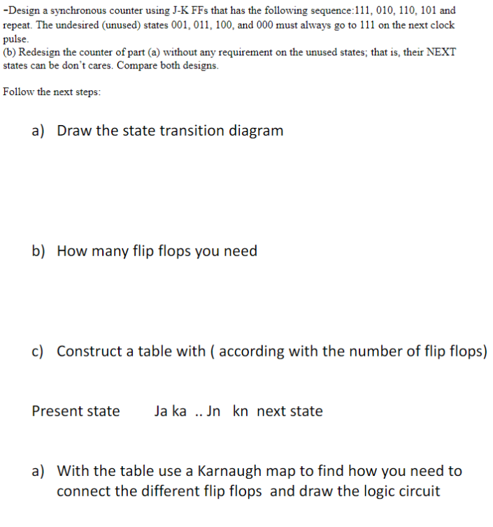 Solved -Design a synchronous counter using J-K FFs that has | Chegg.com