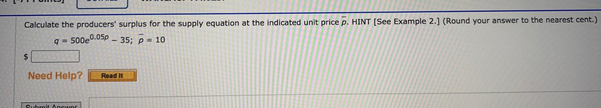 Solved Calculate the consumers' surplus at the indicated | Chegg.com