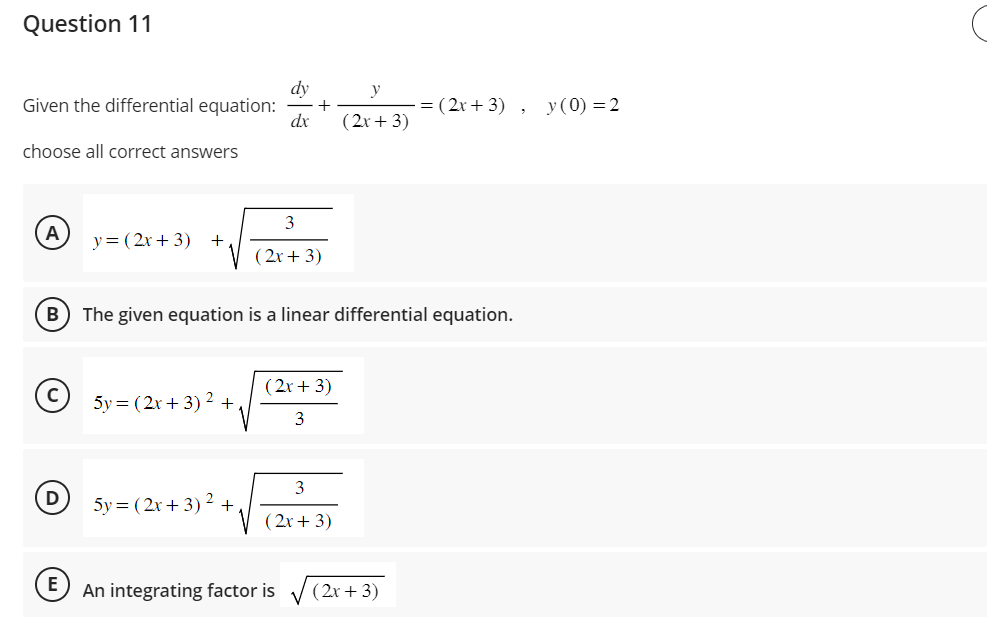 Solved Given the differential equation: | Chegg.com