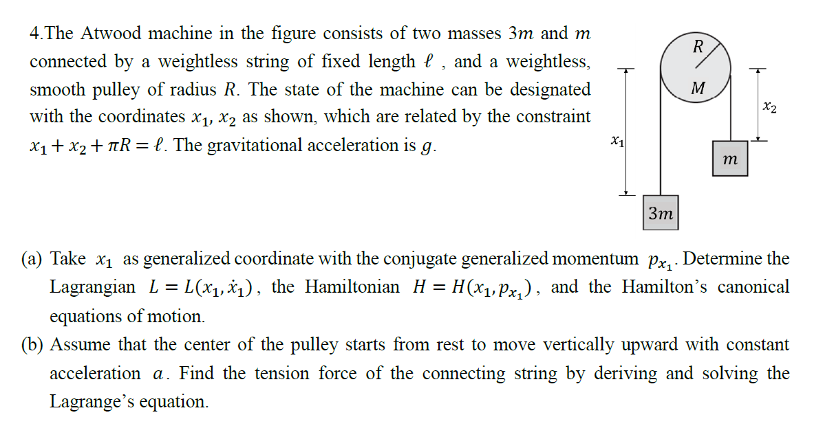 Solved 4. The Atwood machine in the figure consists of two | Chegg.com