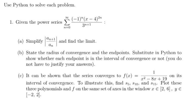 Answer In Python With The First Line Of From Sympy 