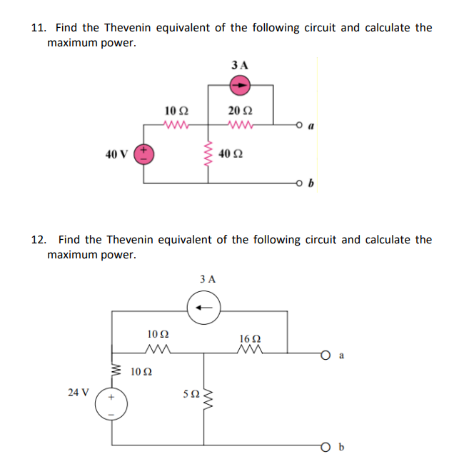 Solved 11. Find the Thevenin equivalent of the following | Chegg.com